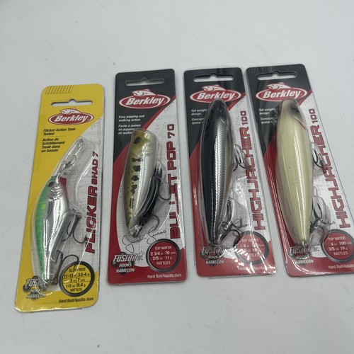 (LOT OF 4) BERKLEY HIGHJACKER 100 + BULLET POP 70 + FLICKER SHAD 7 LURE ...