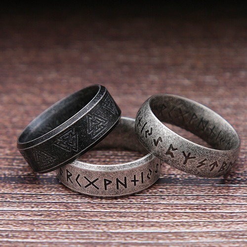 Viking Norse Vintage Silver Stainless Steel Runes Rune Ring Band for ...