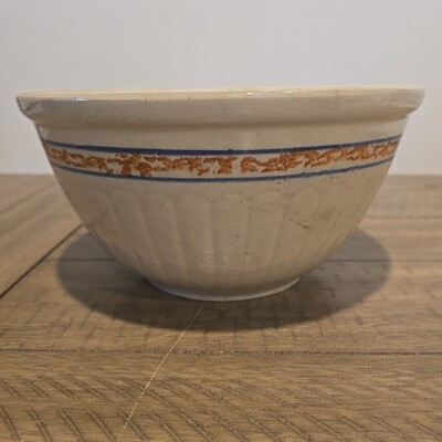 RARE Vtg Large Mixing Bowl Red Wing Grey Line Sponge Band Stoneware 11 ...