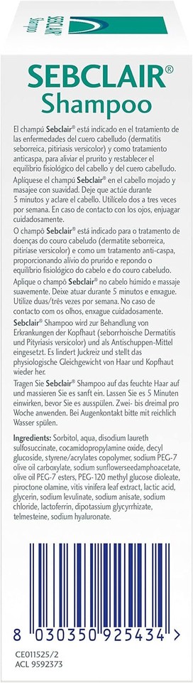 SEBCLAIR Shampoo - Anti-oxidant, Exfoliating and Mildly Anti-fungal ...