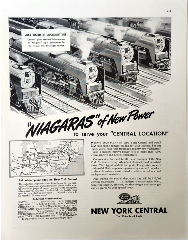 New York Central Niagara Locomotives Railroad 1946 Magazine Print Art ...