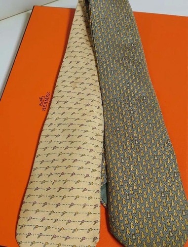 Hermes tie set of 2 rabbit & floral all over pattern material 100% silk ...