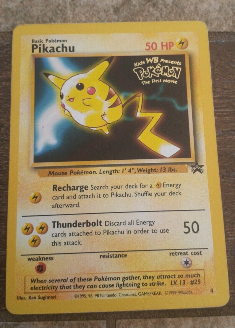 1999 Pokemon Pikachu Kids WB Presents The First Movie Promo #4 Card (A ...