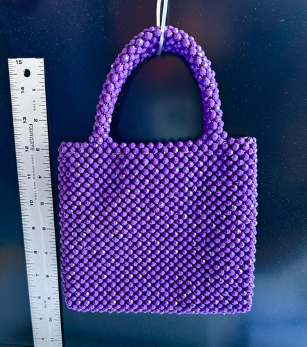 Purple Acrylic Beaded Clutch Evening Bag or Child's Square Purse 7" x 6 ...