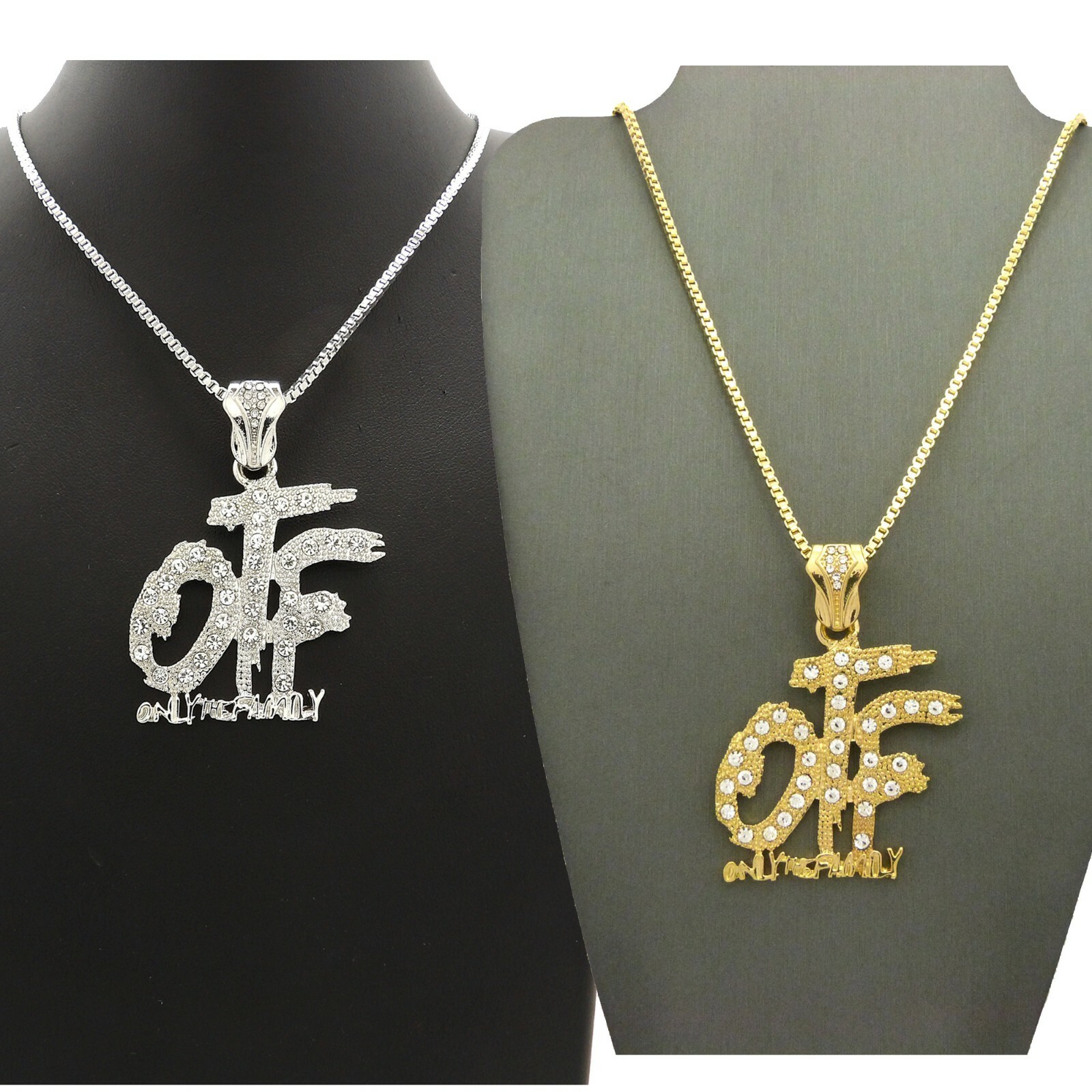 OTF Stone Filled Pendant 24" Box Chain Necklace Hip Hop New | eBay