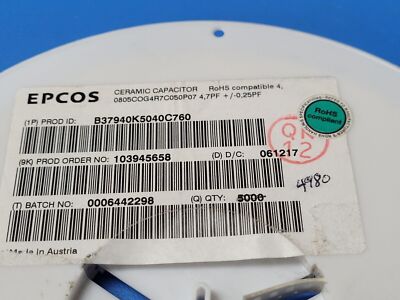 (50 PCS) B37940K5040C760 4.7pF ±0.25pF 50V MLCC Cer Capacitor C0G, NP0 ...