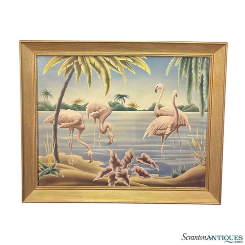Mid-Century Coastal Regency Flamingo Textile Lithograph - 3x2 | eBay