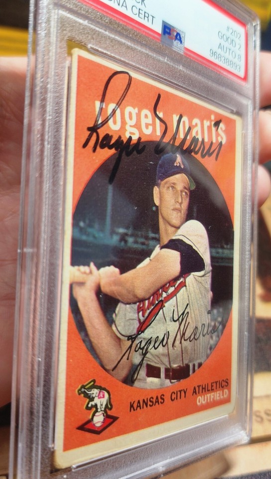 ROGER MARIS 1959 Topps #202 SIGNED PSA/DNA 2 Card 8 Auto ATHLETICS ...