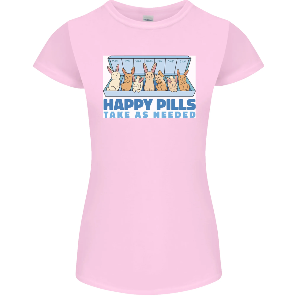 Bunny Rabbit Happy Pills Antidepressant Womens Petite Cut T-Shirt | eBay