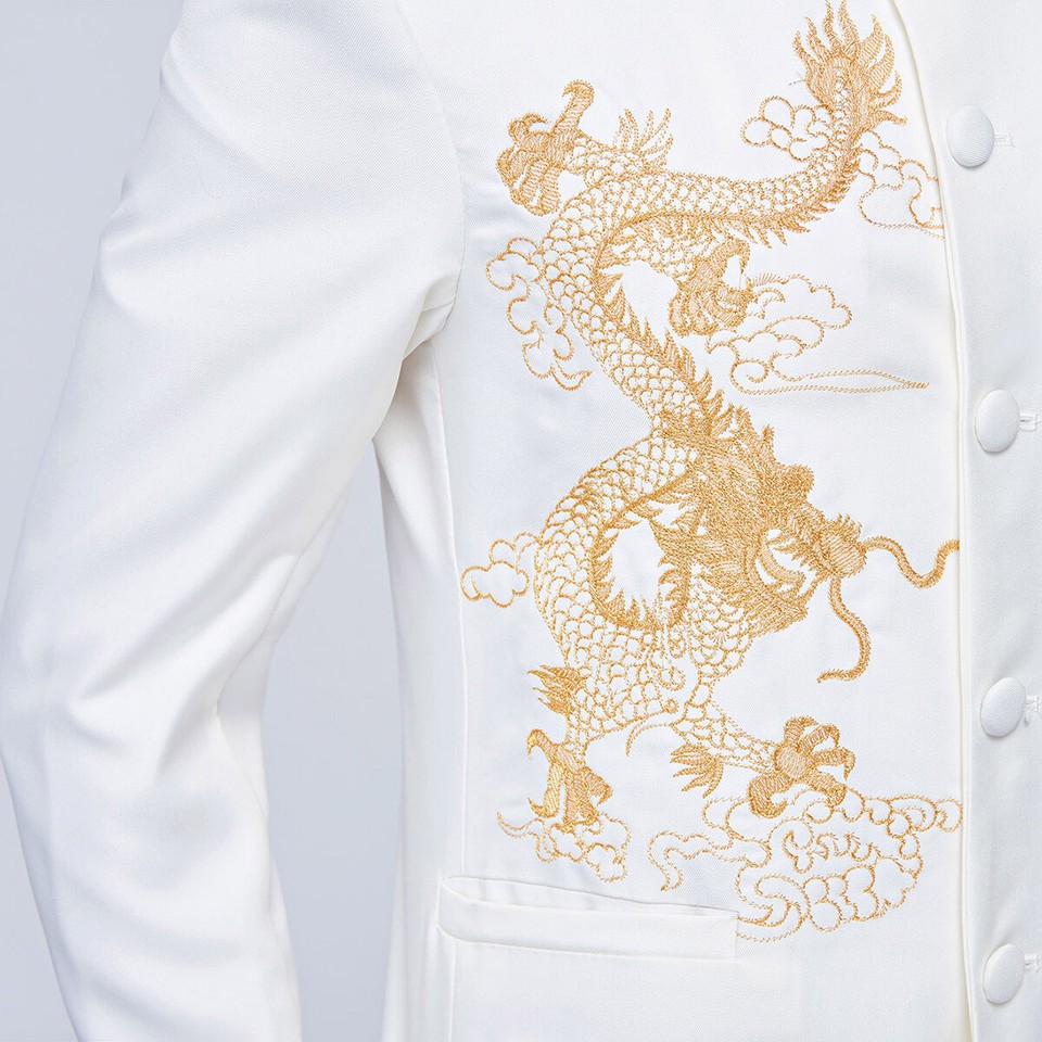 Chinese Tunic Gentleman Stand-Up Collar Dragon Embroidery Men Ethnic ...