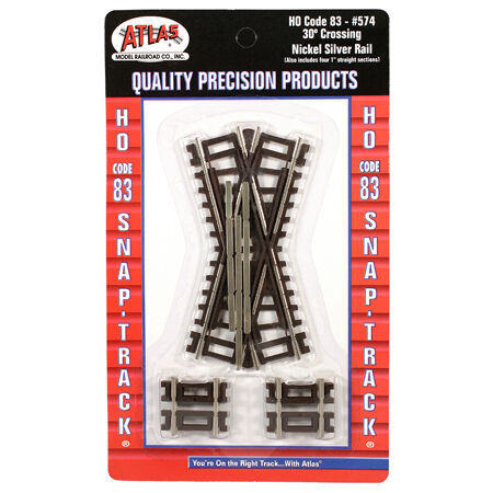 Atlas 574 HO-Scale Code 83 30 Degree Crossing Snap Track Nickel Silver ...
