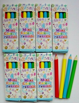 Mini Colouring Pencils, Pack 4, Party Bag Favours, boy girl, pencil ...
