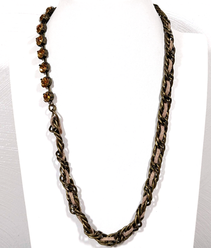 Gina Collection Bronze Tone Brown Rhinestone Chain Distressed Neckalce ...
