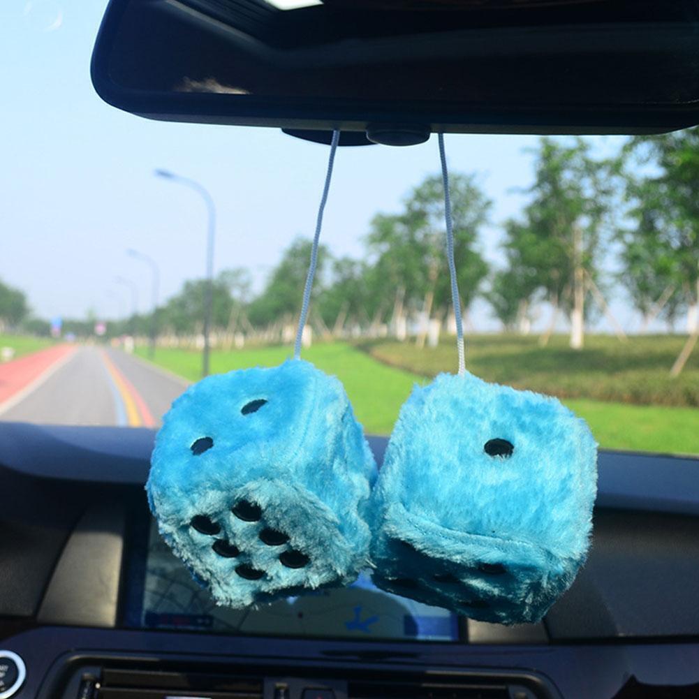 Soft Fluffy Furry Dice Ornament Car Rearview Mirror Home Hanging Spotty ...