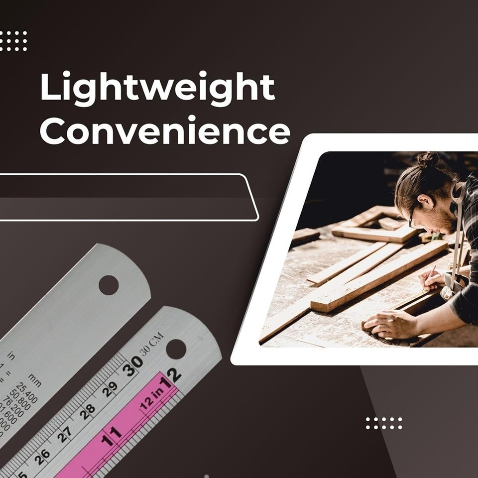 12+6 Inch Metal Ruler Set-Straight Ruler Has Both Imperial and ...