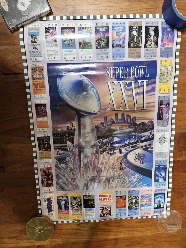 Super Bowl XXVI Minneapolis 1992 NFL Football 22x15 Poster Burger King ...