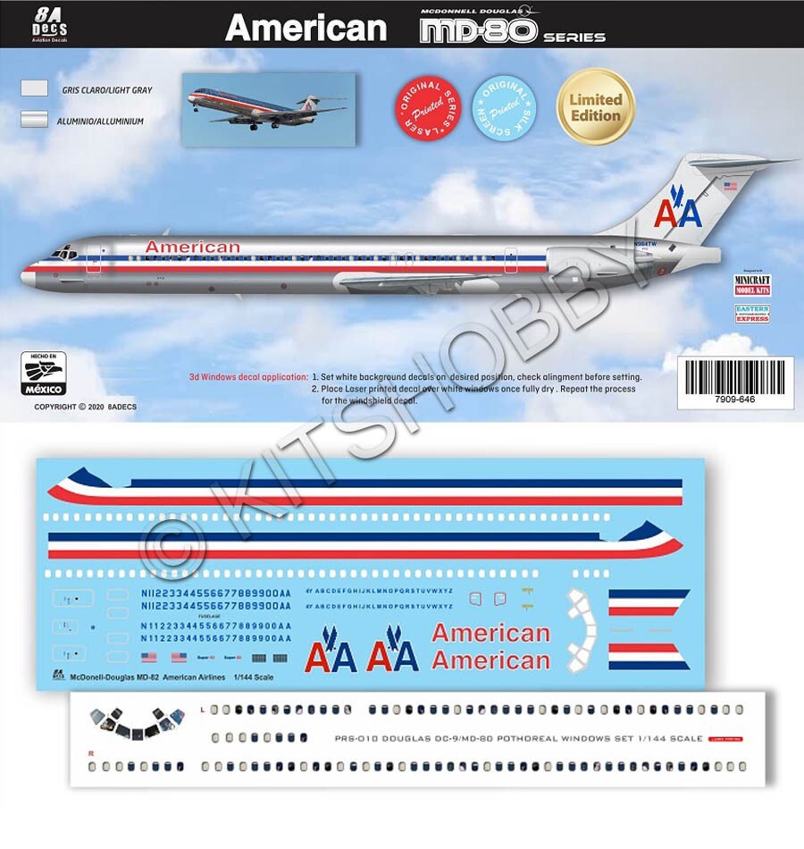 KITSHOBBY 1/144 McDonnell Douglas MD-80 American Airlines Model Kit Set ...