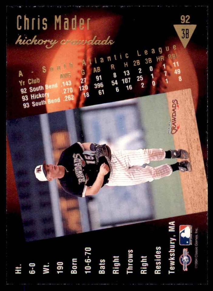1994 Classic Best Gold Chris Mader Hickory Crawdads #92 1101 | eBay