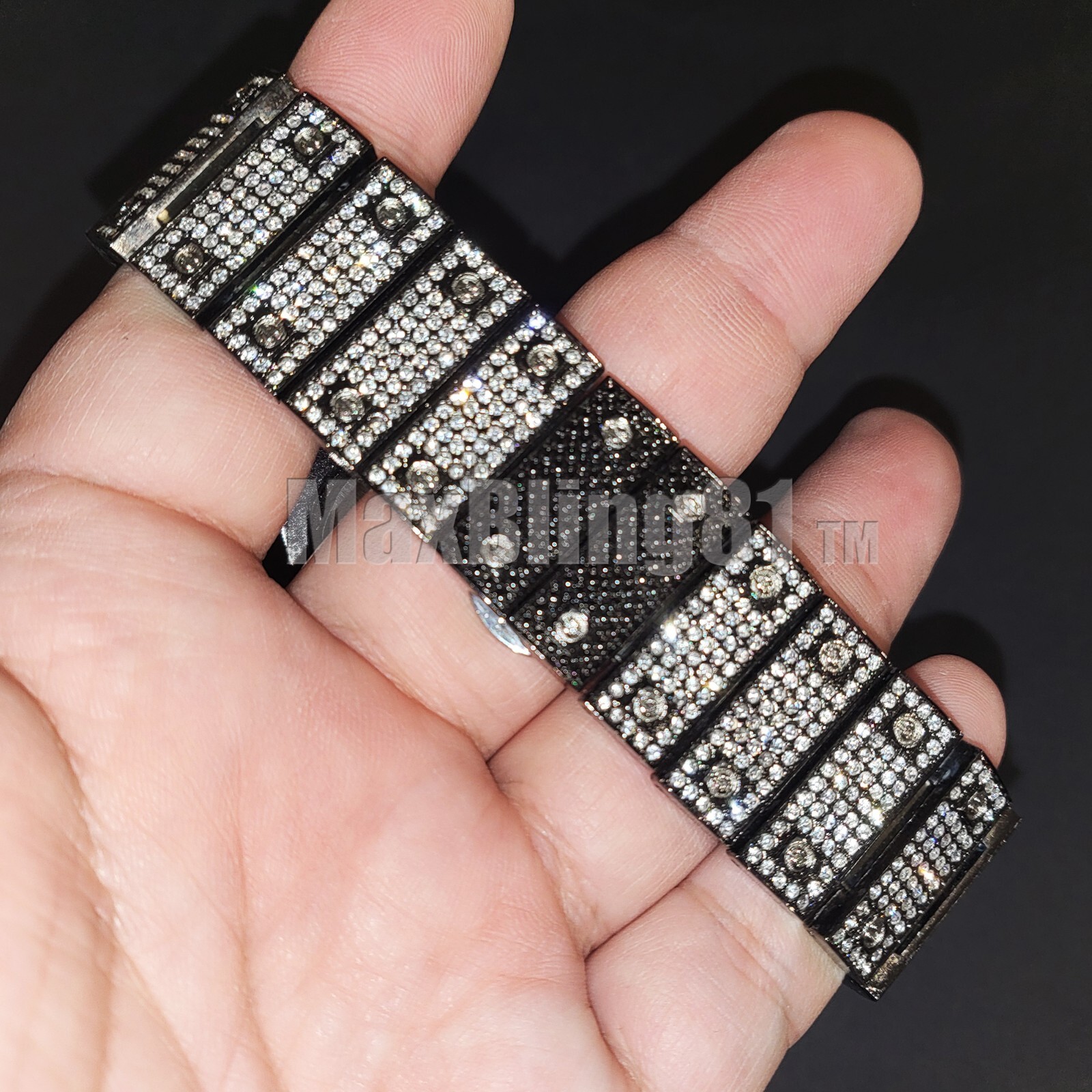 SIMULATED DIAMOND METAL SQUARE HIP HOP BLACK BLING WATCH & ICED CUBAN ...