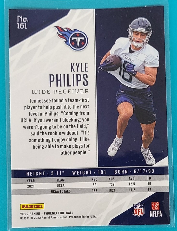 2022 Panini Phoenix RC #161 Kyle Philips Tennessee Titans FOOTBALL Card ...