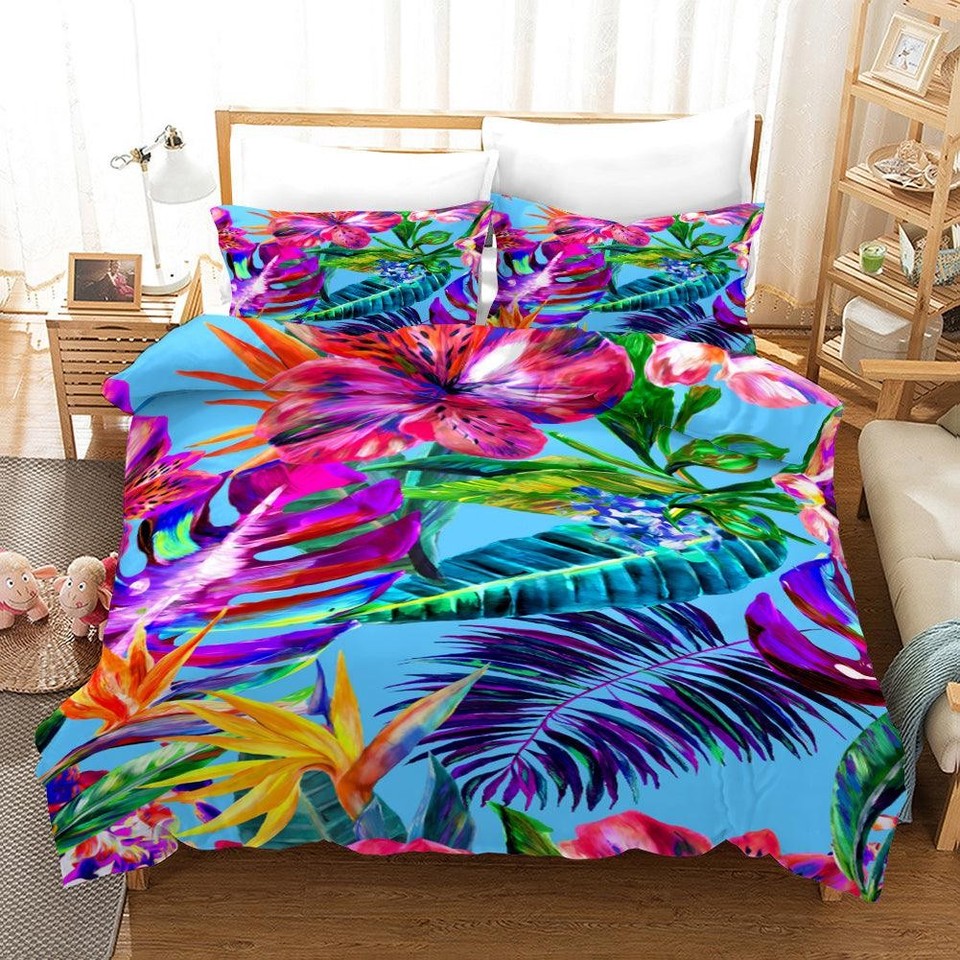 3D Bright-colored Tropical Flowers Quilt Cover Set Bedding Set ...