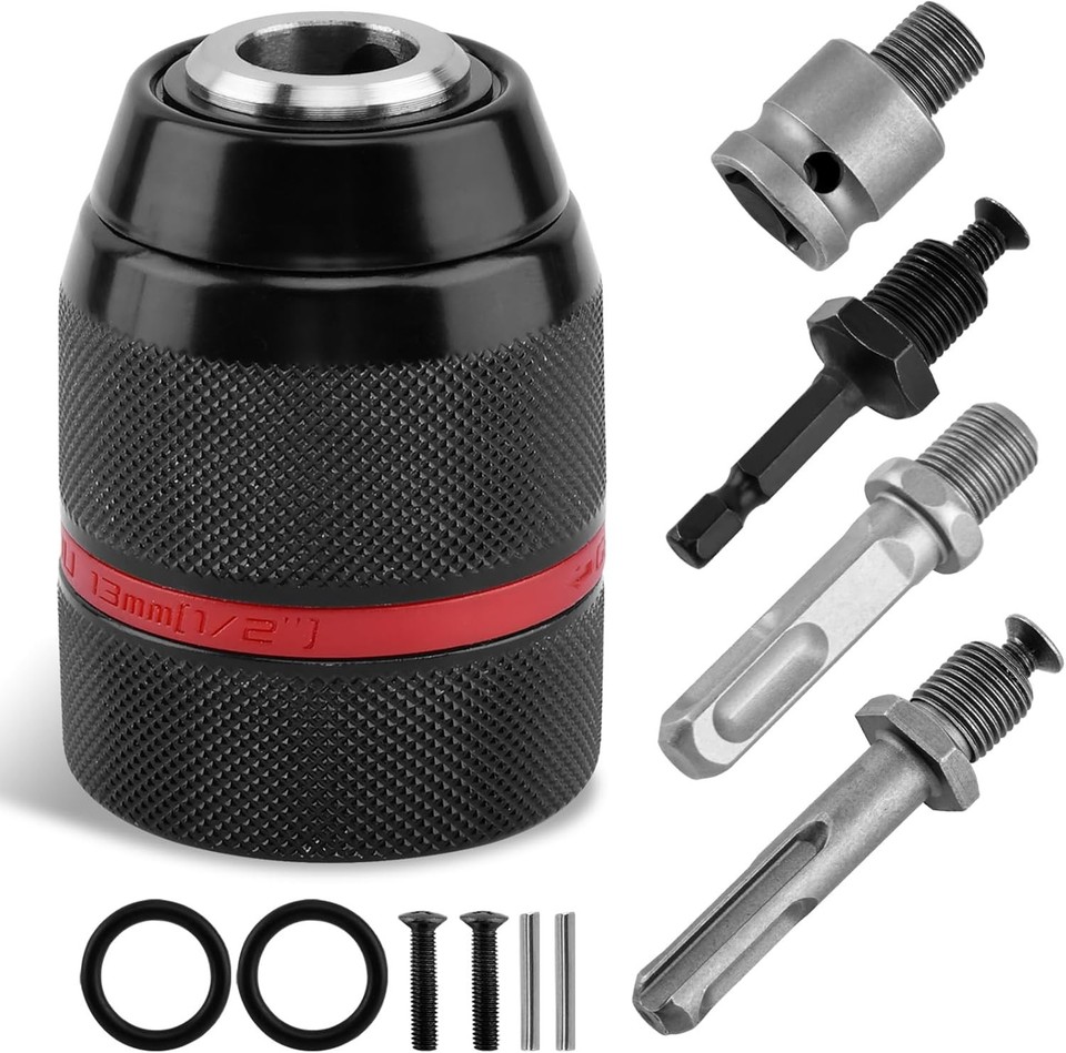 Keyless Drill Chuck, 1/2-20UNF Mount 1.5-13mm Self-Tighten Drill Chuck ...