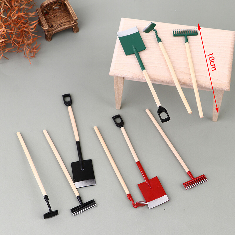 3Pcs 1:12 Dollhouse Miniatures Gardening Shovel Rake Hoes Farm Tool ...