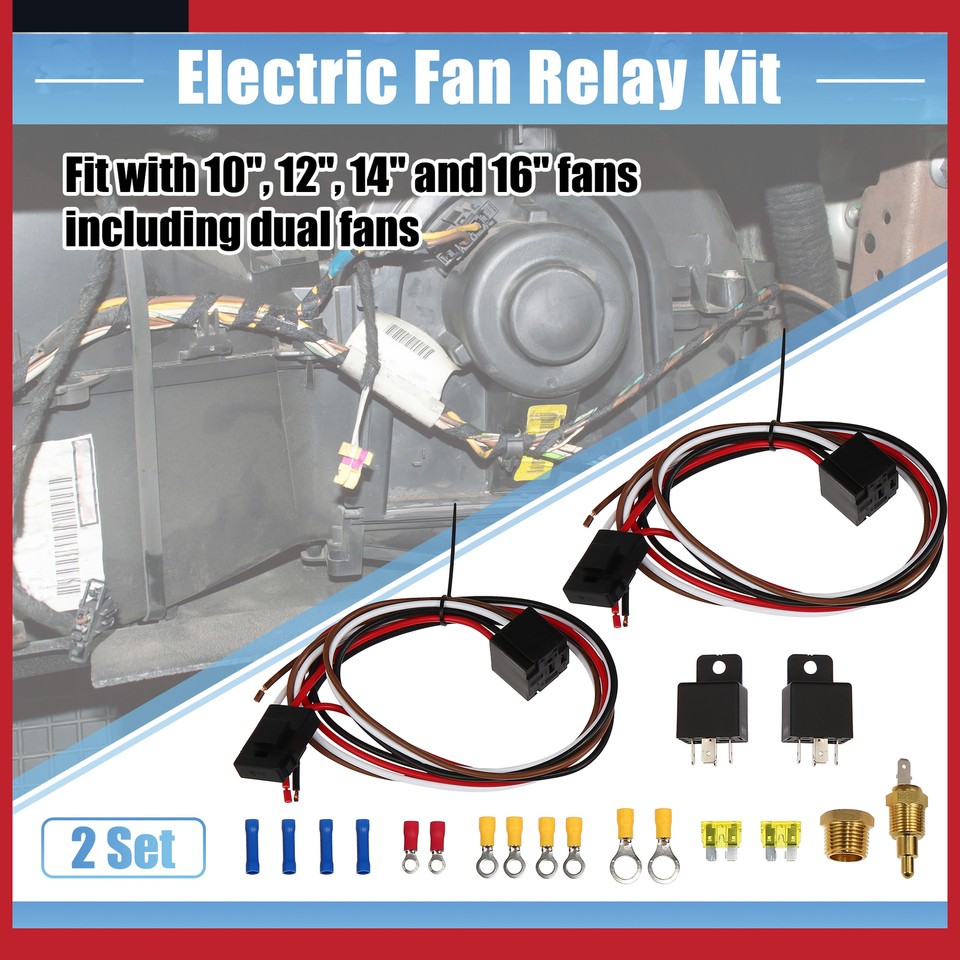 Universal Dual Electric Fan Relay Kit w/ Thermostatic Sensor Switch ...