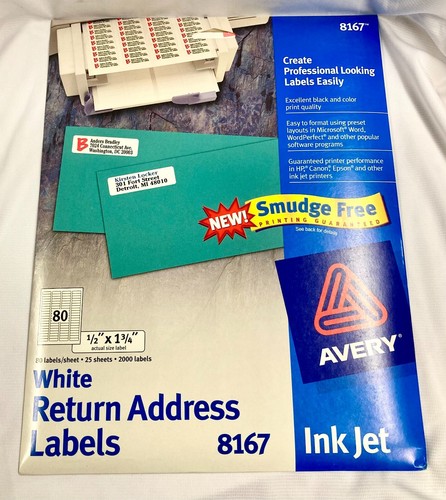 Avery 8167 Easy Peel Return Address Labels Inkjet 1/2 x 1 3/4 White 25 ...