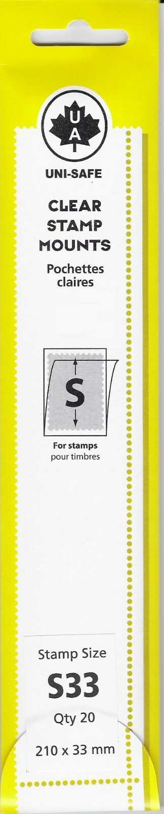 Uni-Safe Prinz S33 Top Opening Stamp Mounts: 33 mm 20 CLEAR strips ...