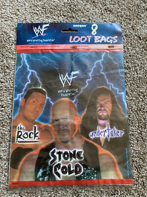 Vintage NEW 1999 WWF Wrestling Loot Party Gift Bags Rock Stone Cold ...