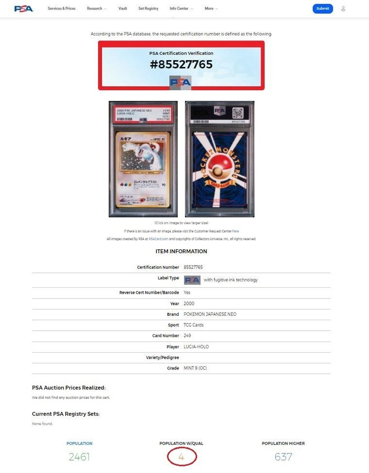 OFF CENTERED Lugia Pokemon 2000 Holo Neo Genesis Japanese 249 POP 4 PSA ...
