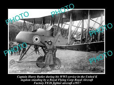 OLD LARGE HISTORIC PHOTO OF HARRY BUTLER & HIS ROYAL FLYING CORPS PLANE ...