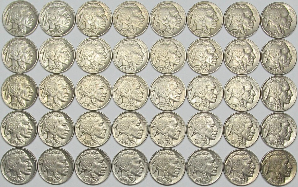 1937 P Buffalo Nickels Roll of 40 high grade Indian HEAD NICKELS | eBay