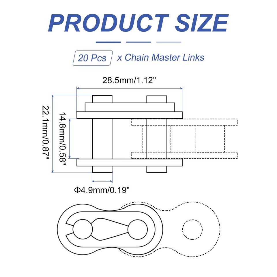 20Pcs #50 Roller Chain Connecting Links 20.7mm Pitch Chain Master Links ...