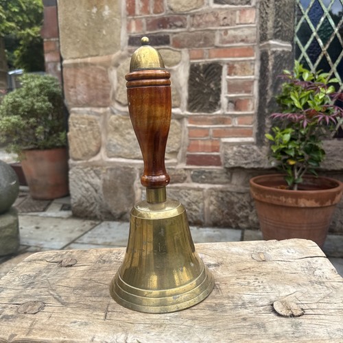 Vintage Hand held Brass Bell Wooden Handle School Warning ARP Prop Old ...