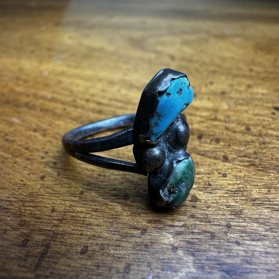 Vintage native American double turquoise ring figure 8 size 7.25 | eBay