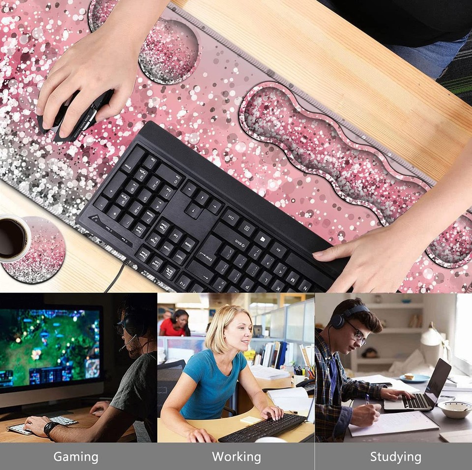 Pink Mouse Pad,Keyboard Mouse Pad Set,Extended Gaming Mouse Pad ...