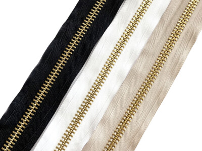 YKK® Continuous Zipper Chain #10 Brass (Metal Chain) Black, White ...