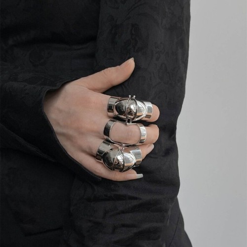 Women Dark Black Bendable Joint Knuckles Gothic Punk Rings Jewelry ...