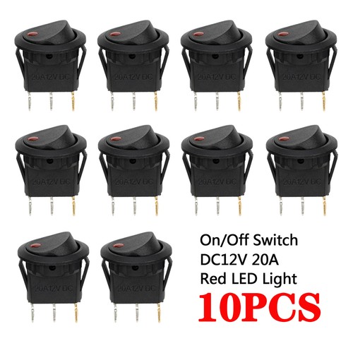 10X 12V DC ON/OFF Round Rocker Dot Red LED Light Toggle Switch Car Van ...