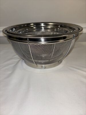 Pampered Chef Stainless Steel Mesh Colander Nesting Set 3 Strainer ...