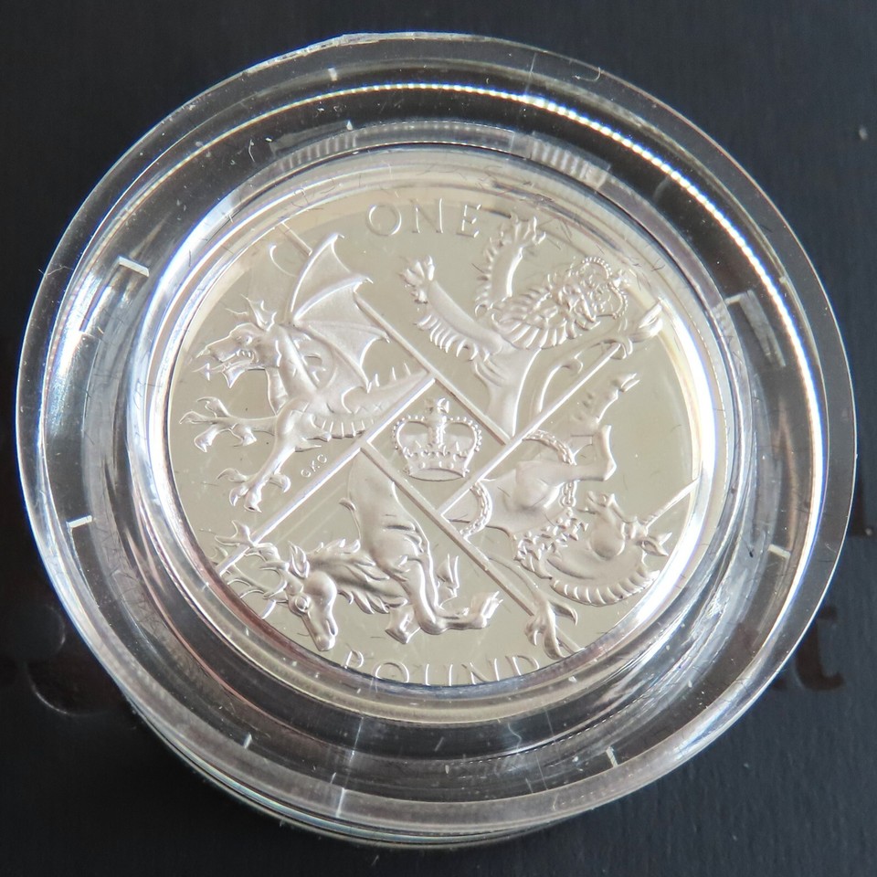 2016 UK LAST ROUND POUND PIEDFORT £1 SILVER PROOF - boxed/coa/outer ...