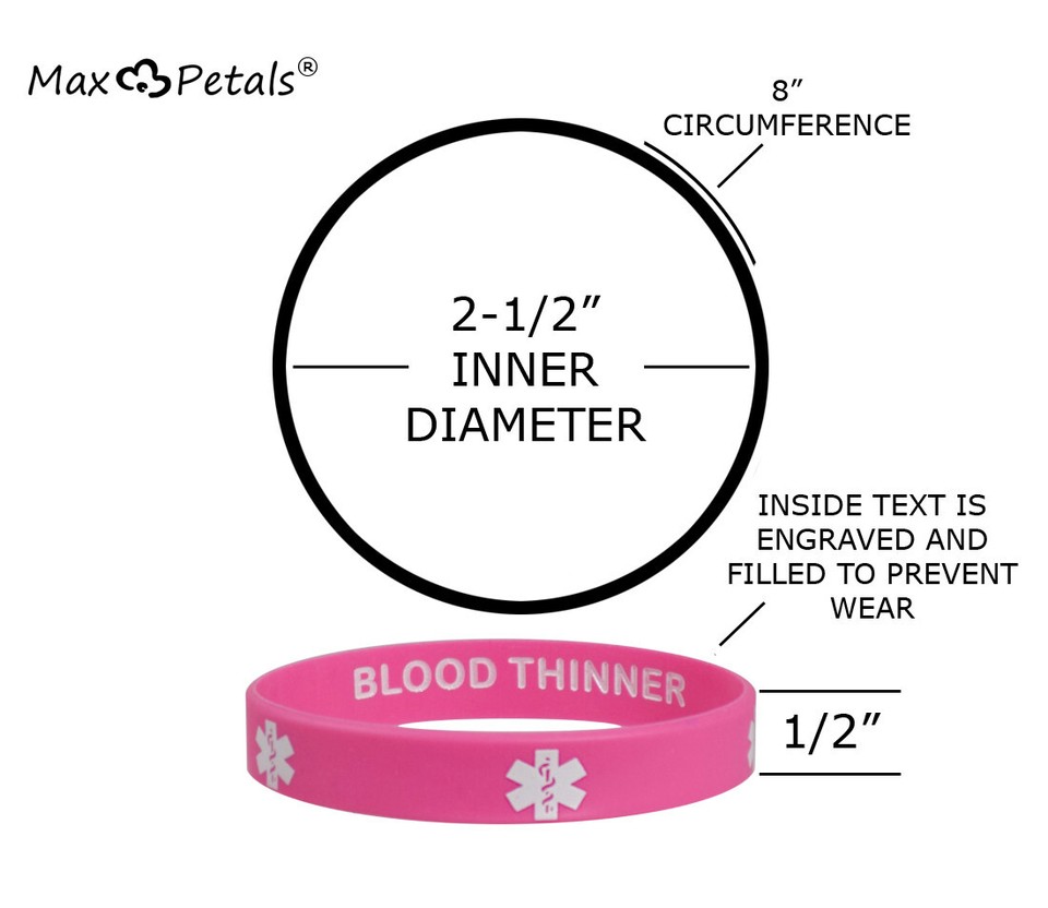 5 Pink - BLOOD THINNER Discreet Medical Alert ID Silicone Wristbands | eBay