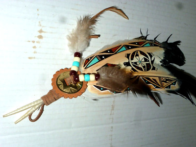 Native American Navajo Hand Painted Feather Fan Beads Leather Concha | eBay