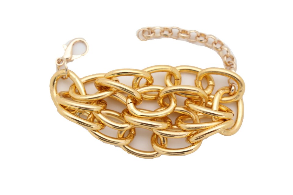 Women Gold Color Metal Chain Thick Links 4 Strand Wrist Bracelet ...