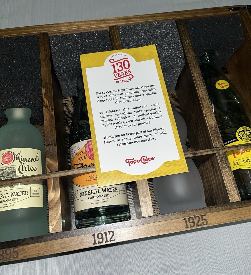 Collectible Topo Chico 130th Anniversary Glass Bottles Engraved Wood ...