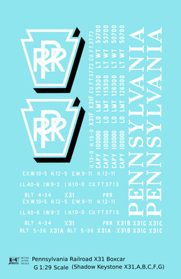 K4 G 1:29 Scale Decals Pennsylvania PRR X31 Boxcar White Shadow Herald ...