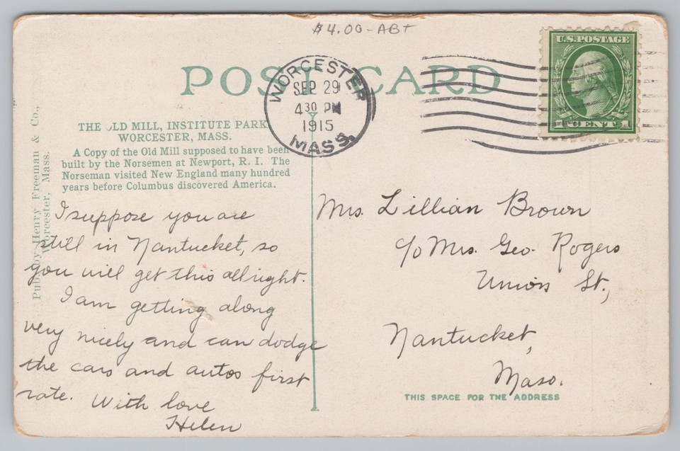 The Old Mill Institute Park Worcester MA c1920s Postcard Massachusetts ...