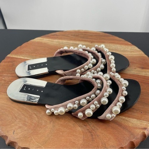 Leith Pearl Sandals Slides Shoes Pink Velvet Strappy Slip On Size 6 | eBay